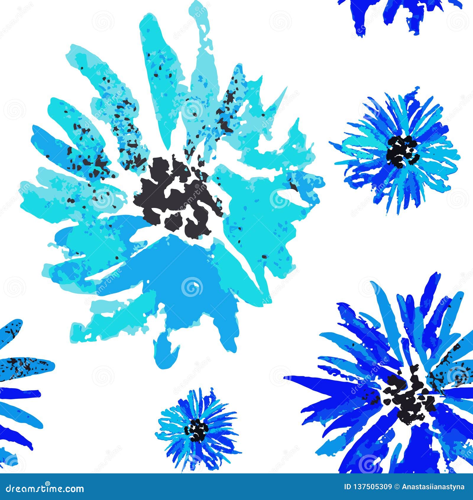 Seamless Blue Watercolor Cornflower Floral Pattern Stock Vector ...