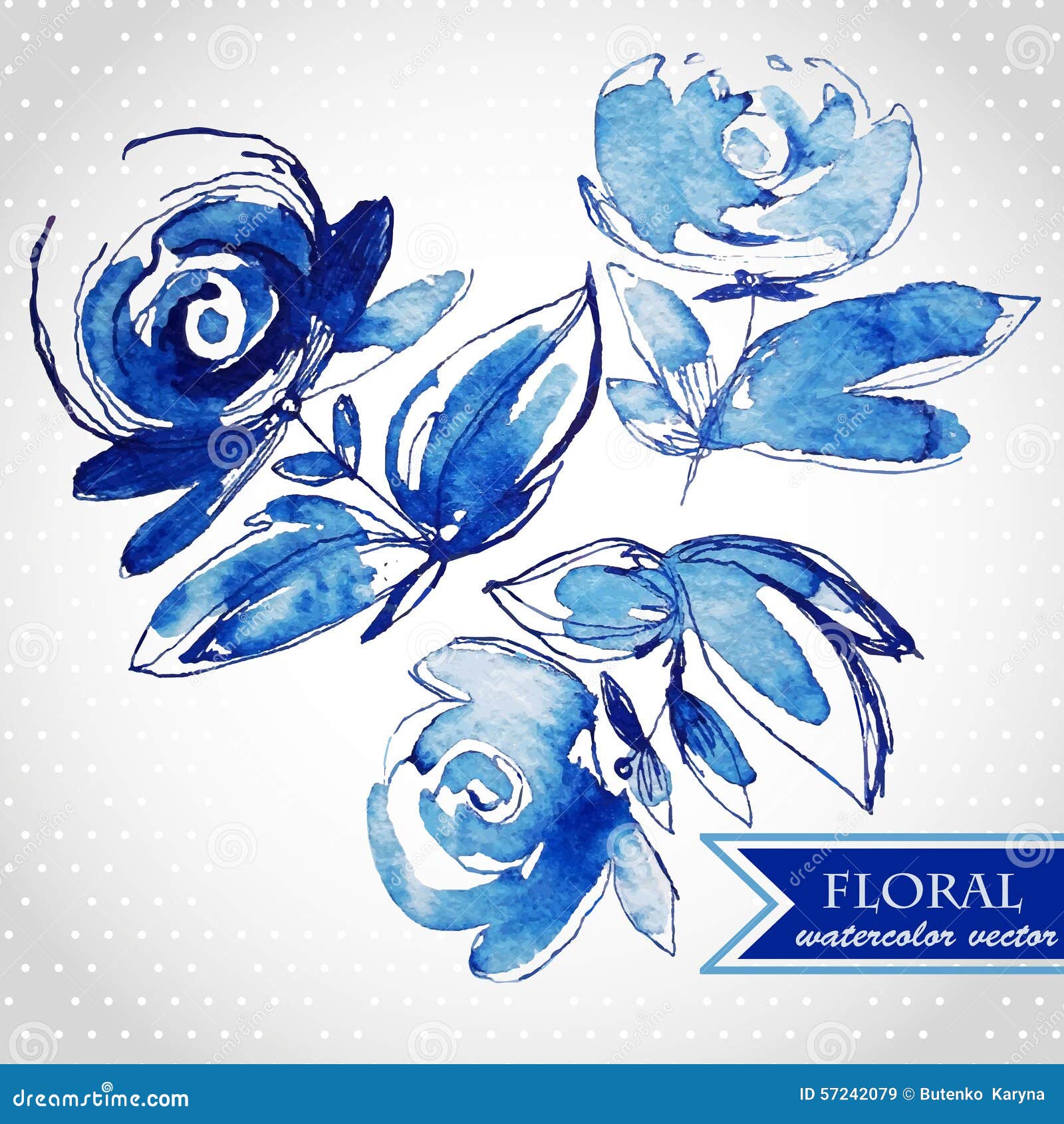 Blue Watercolor Flowers Edging Stock Vector - Illustration of beauty ...