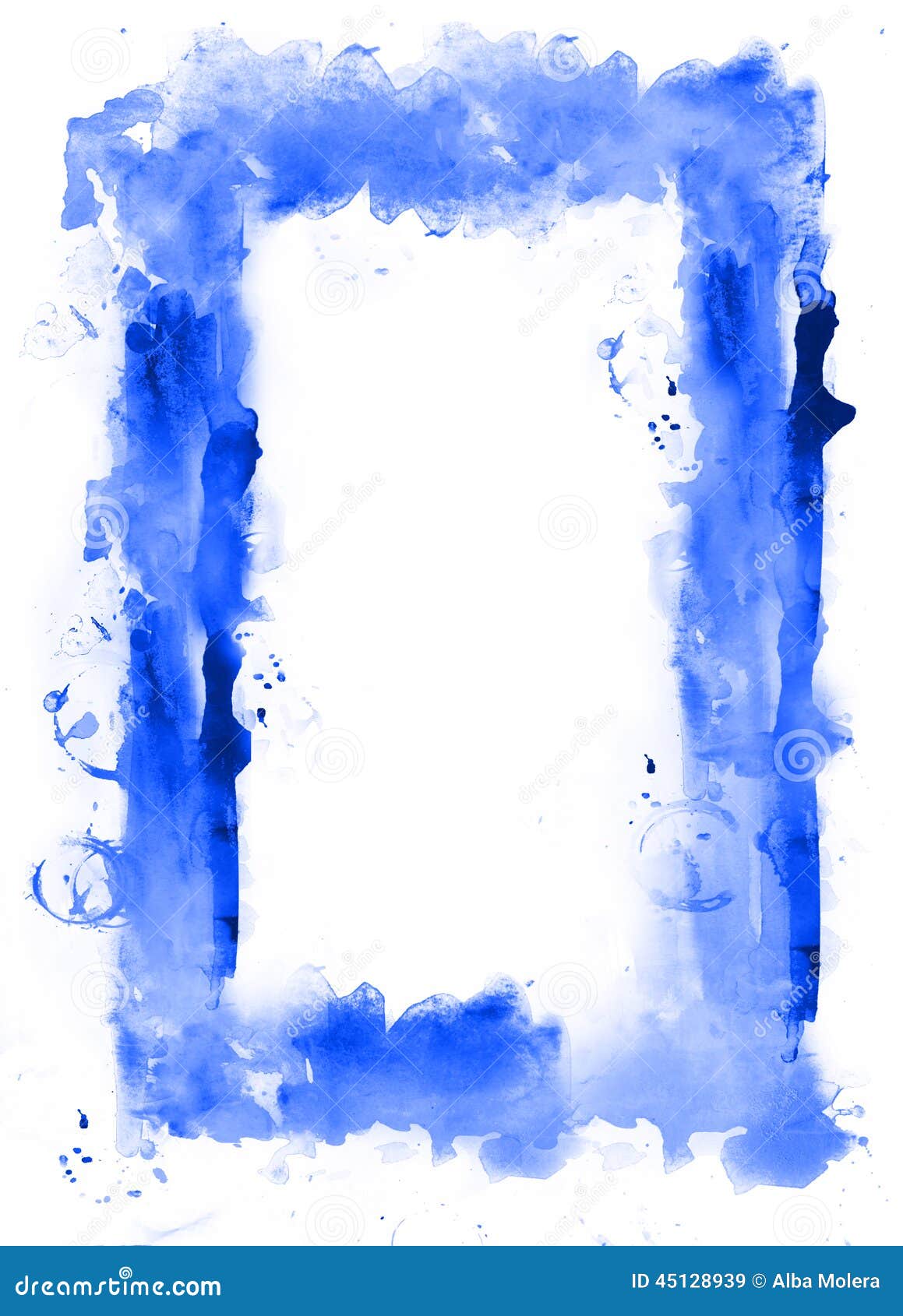 Blue Watercolor Frame. White Inside. Stock Illustration - Illustration ...