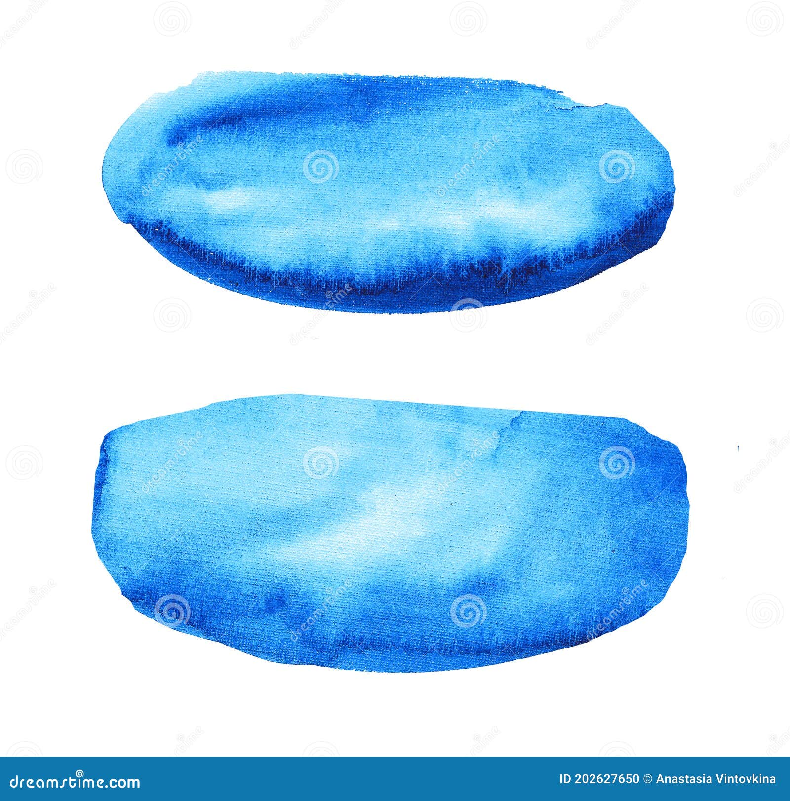 Blue Watercolor Isolating Spots of a Long Oval Shape on a White ...