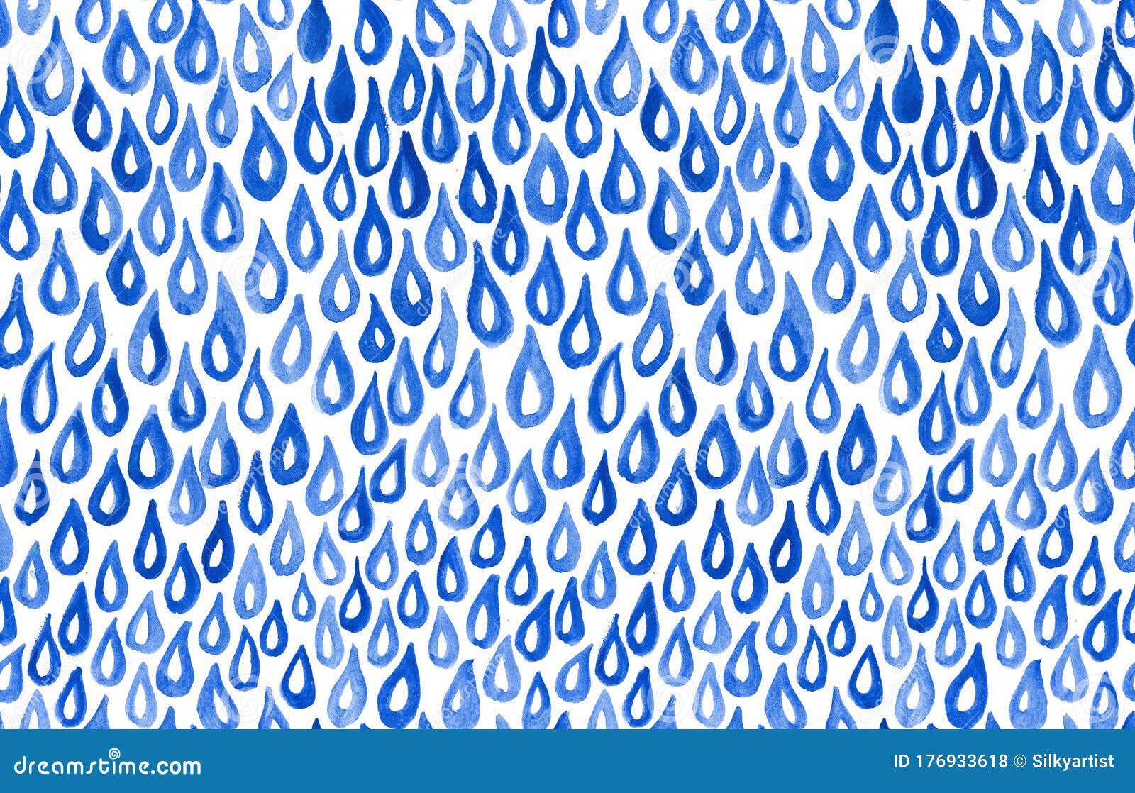 Blue Watercolor Rain Drops Falling Background - Hand Drawn Raster ...