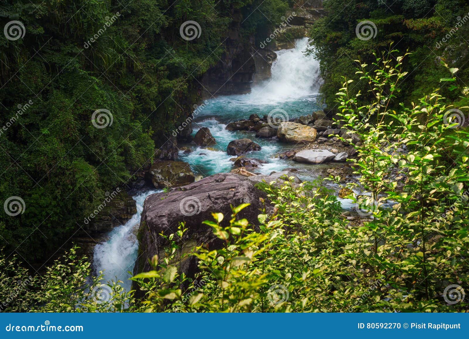 Blue Waterfall Modi River in Annapurna Conservation Area ,Nepal. Stock ...
