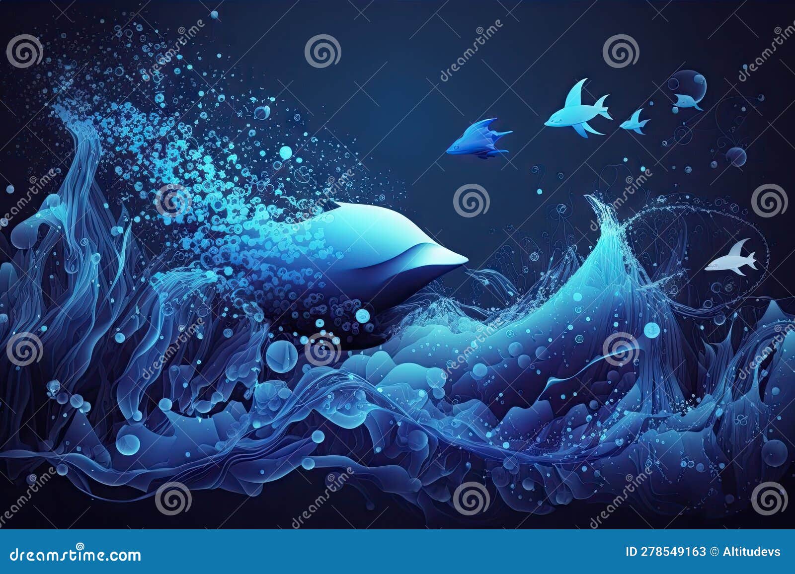 Blue Wave Background, with Floating Objects and Particles Stock ...