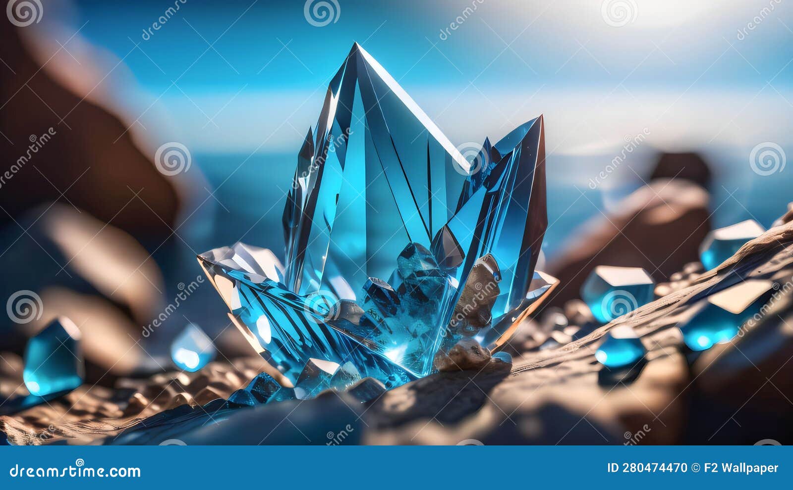 Blue Wave Crystal on Mountain Stock Illustration - Illustration of ...