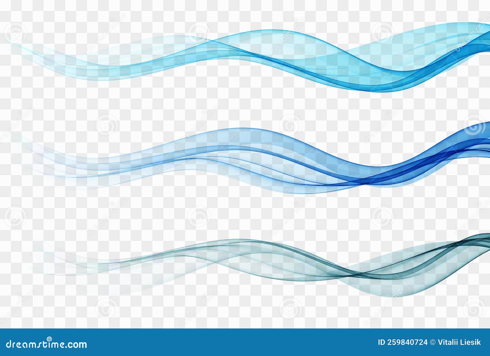 Blue Wave Flow, Transparent Wave Smoky Wave, Set Stock Vector ...