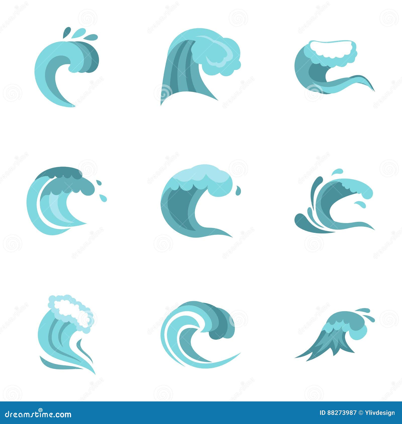 Blue Wave Icons Set, Flat Style Stock Vector - Illustration of abstract ...