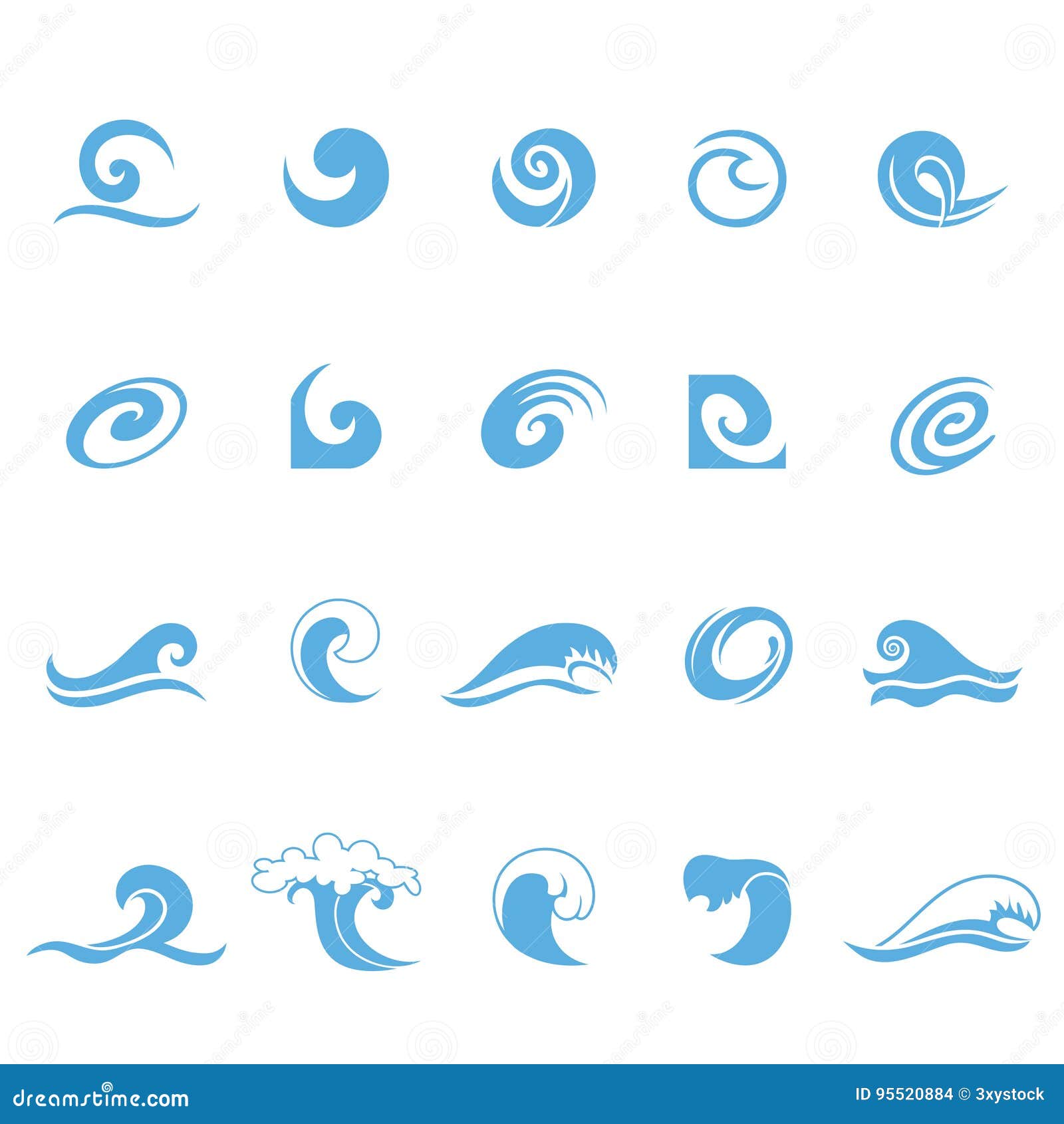 Blue wave icons set stock vector. Illustration of blue - 95520884
