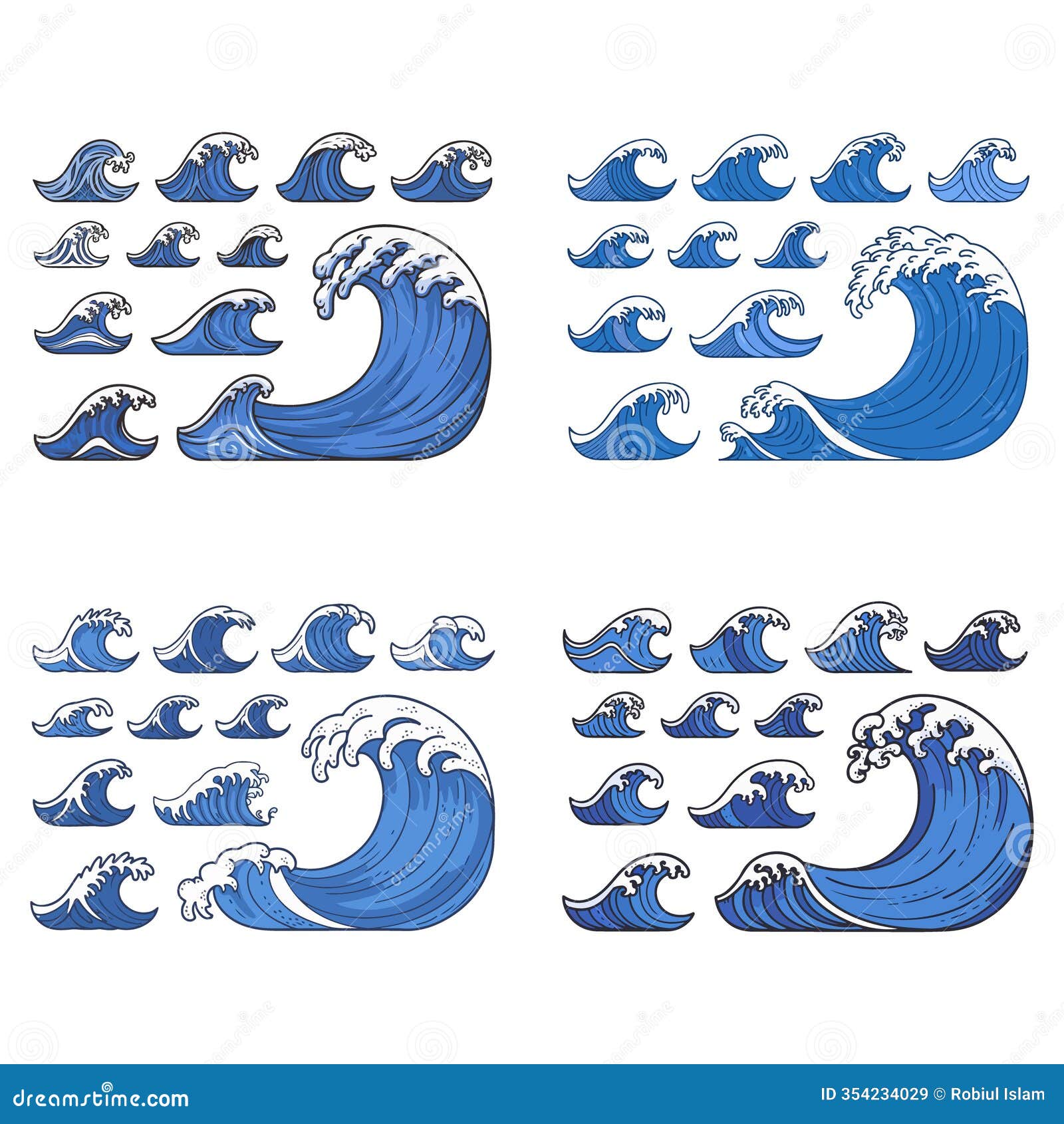 Blue Wave Icons on a White Background. There are Multiple Waves with ...