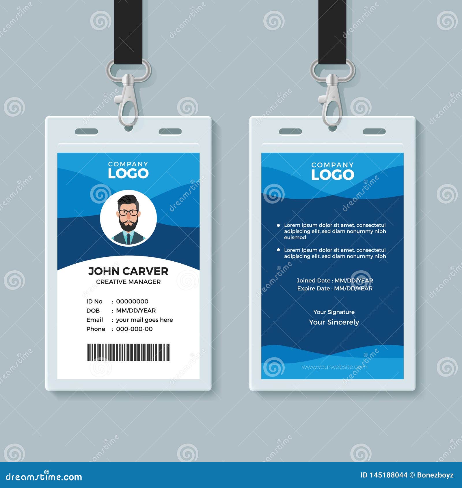 Blue Wave Identity Card Design Template Stock Vector - Illustration of ...