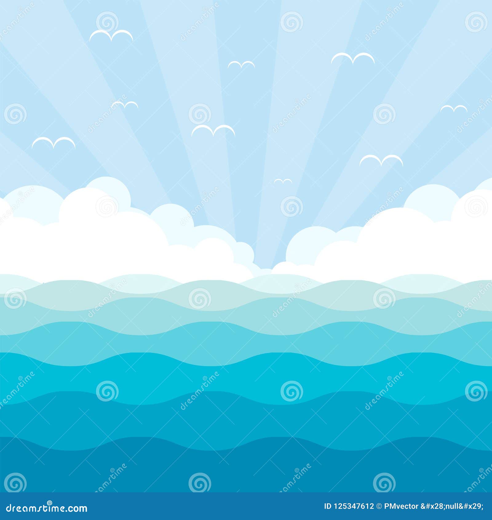 Blue Wave Landscape with Sky Stock Illustration - Illustration of ...