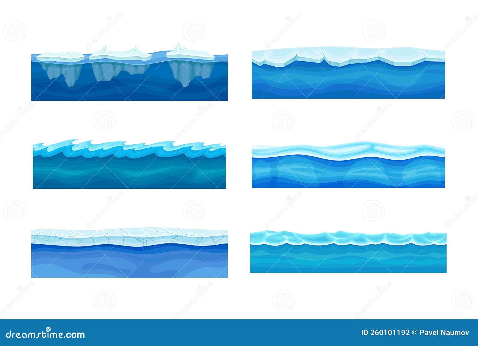 Blue Wave Layers Set. Wavy Borders, River, Sea or Ocean Blue Liquid ...