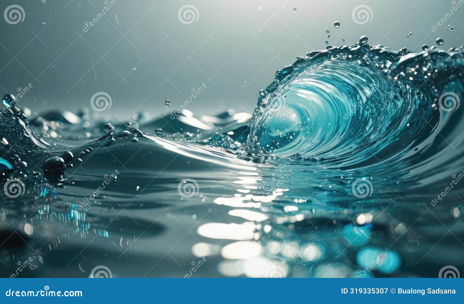 A Blue Wave is Shown in the Water, with a Splash in the Middle of the ...