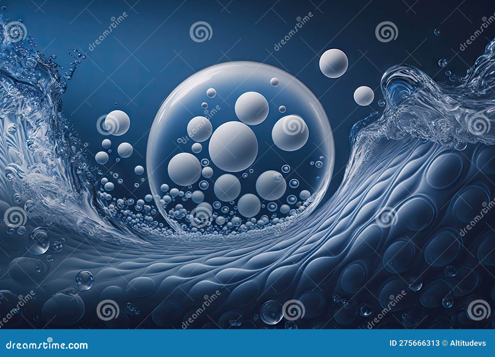 Blue Wave with Small White Bubbles Floating on the Surface Stock ...