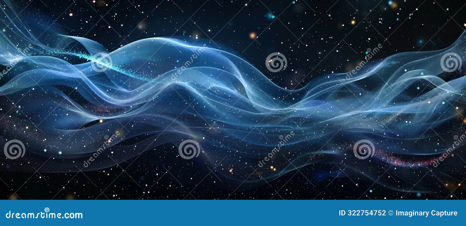 A Blue Wave with Stars in the Background. Digital Particles Wave and ...