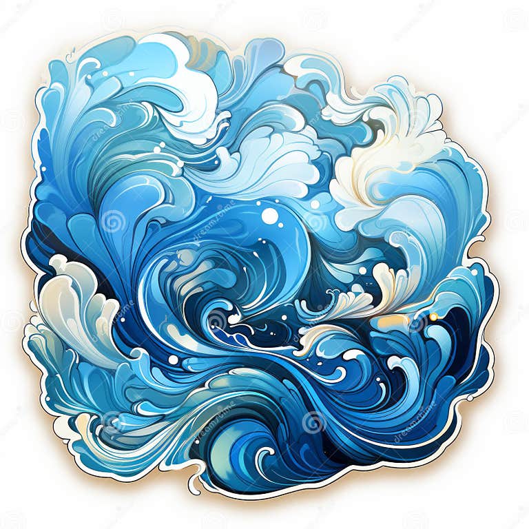 Blue Wave Sticker on White Background, Created with Generative AI Stock ...