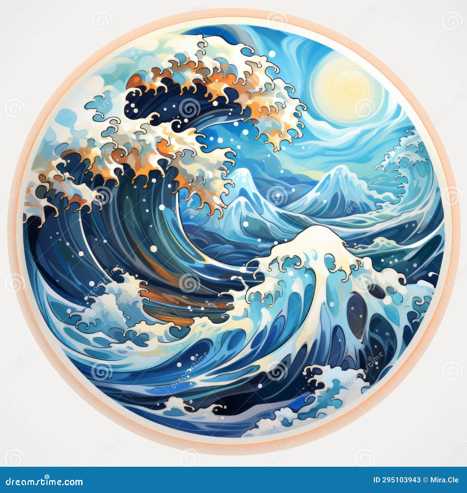 Blue Wave Sticker on White Background, Created with Generative AI Stock ...