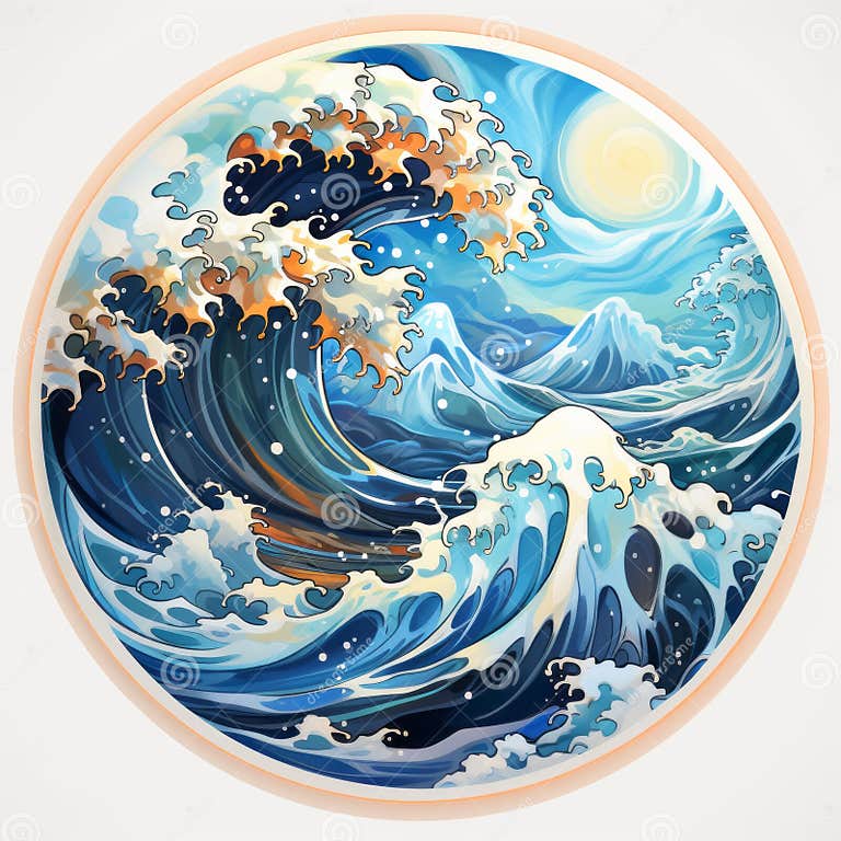 Blue Wave Sticker on White Background, Created with Generative AI Stock ...