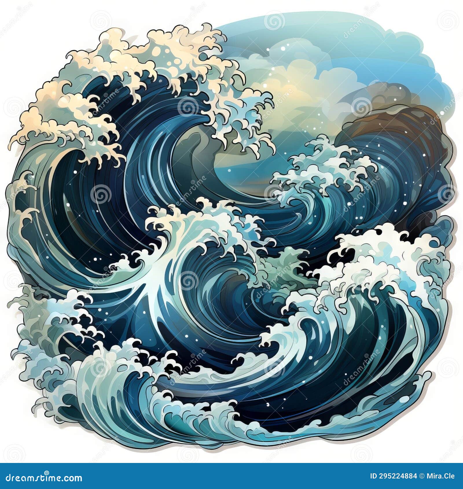 Blue Wave Sticker on White Background, Created with Generative AI Stock ...