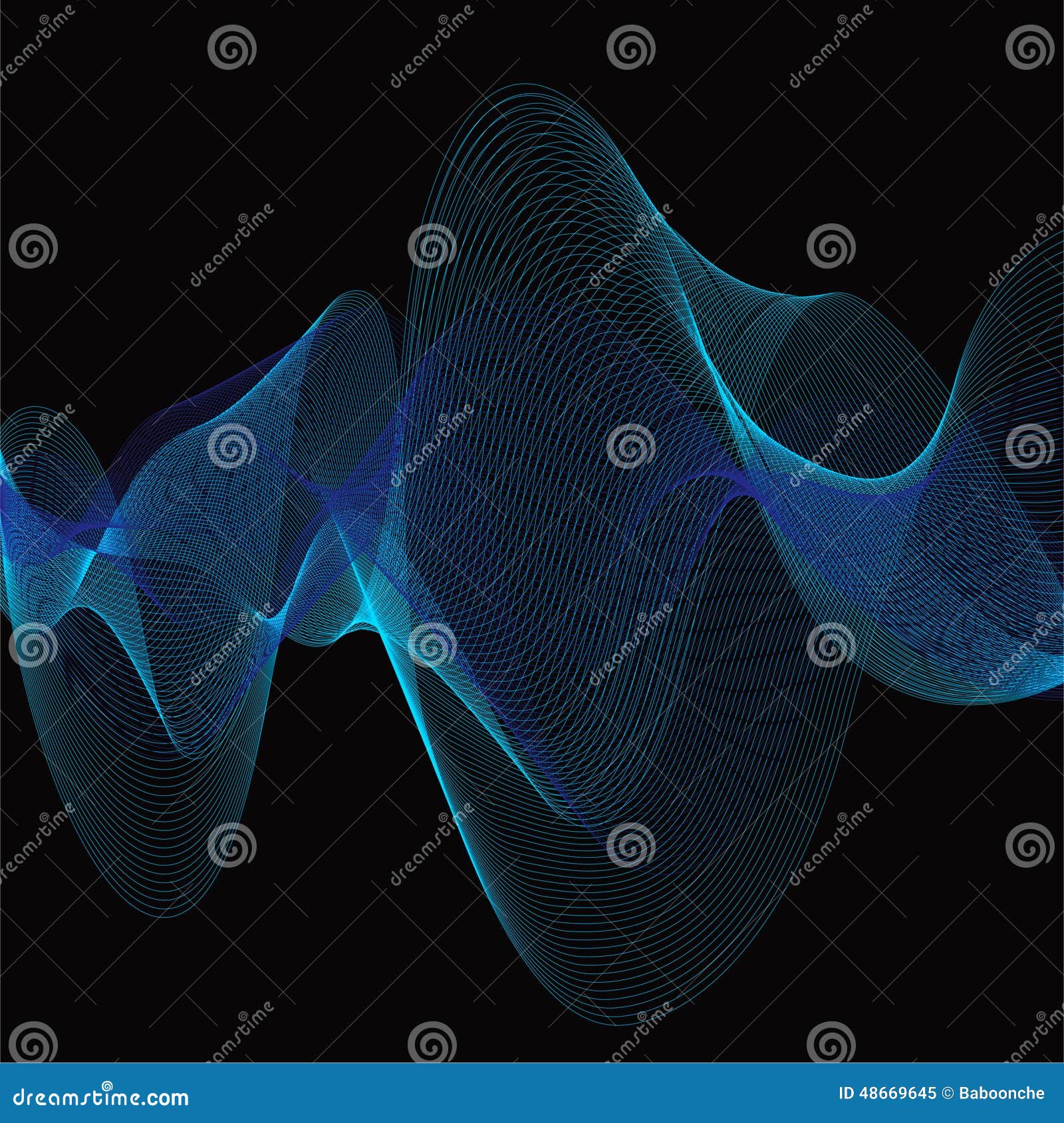 Blue Waves on Black Background Stock Illustration - Illustration of ...