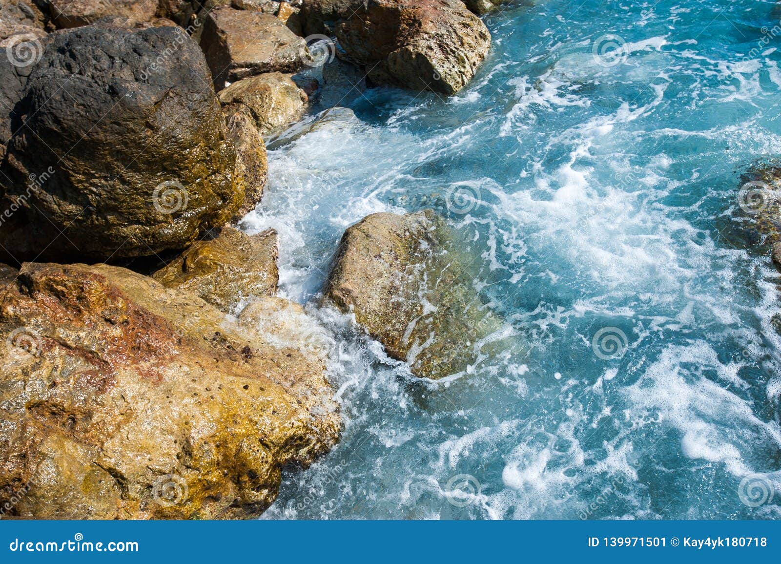 Blue Waves Break on the Rocks of the Shore Stock Image - Image of blue ...