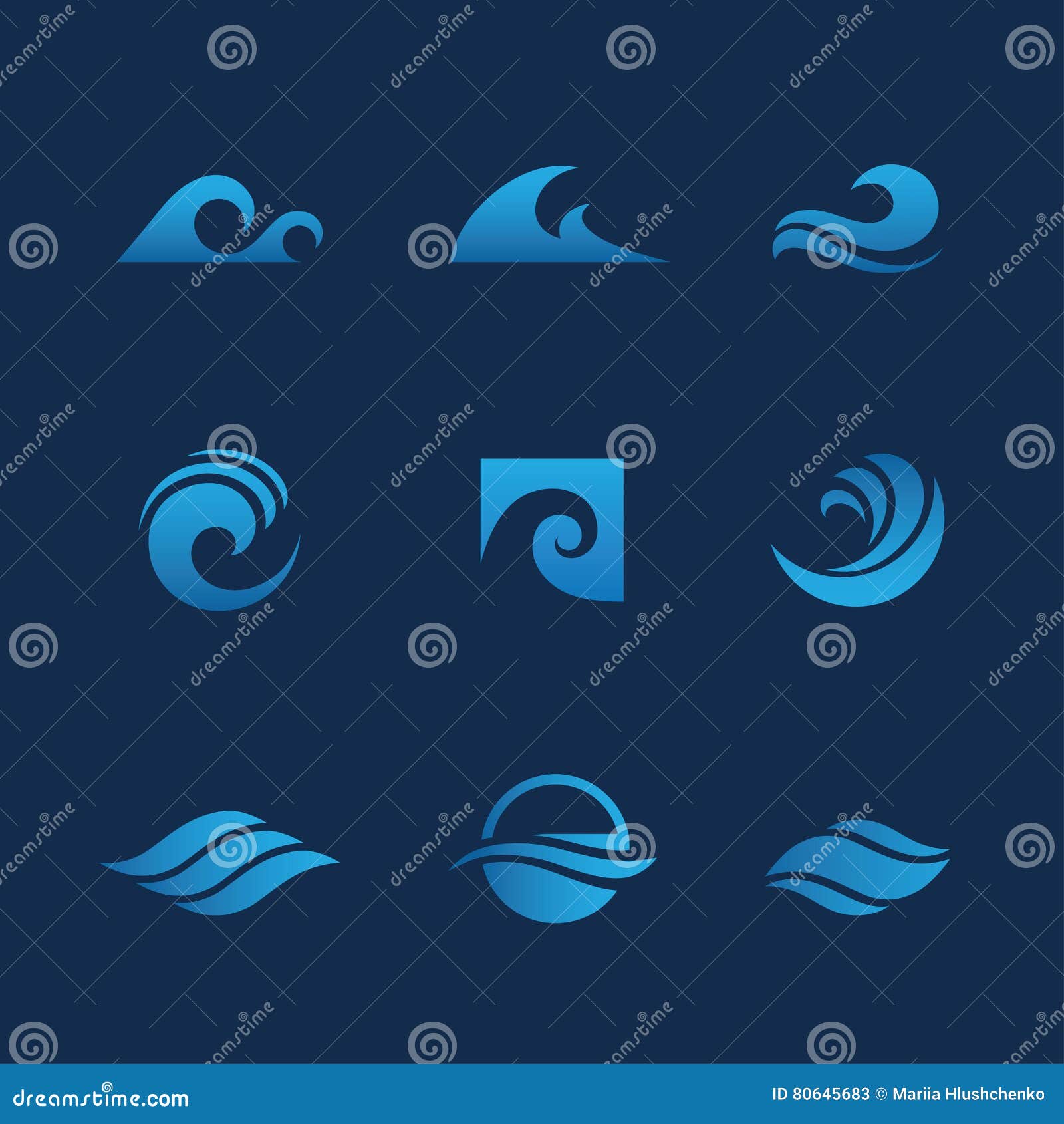 Blue waves icon set stock vector. Illustration of vector - 80645683