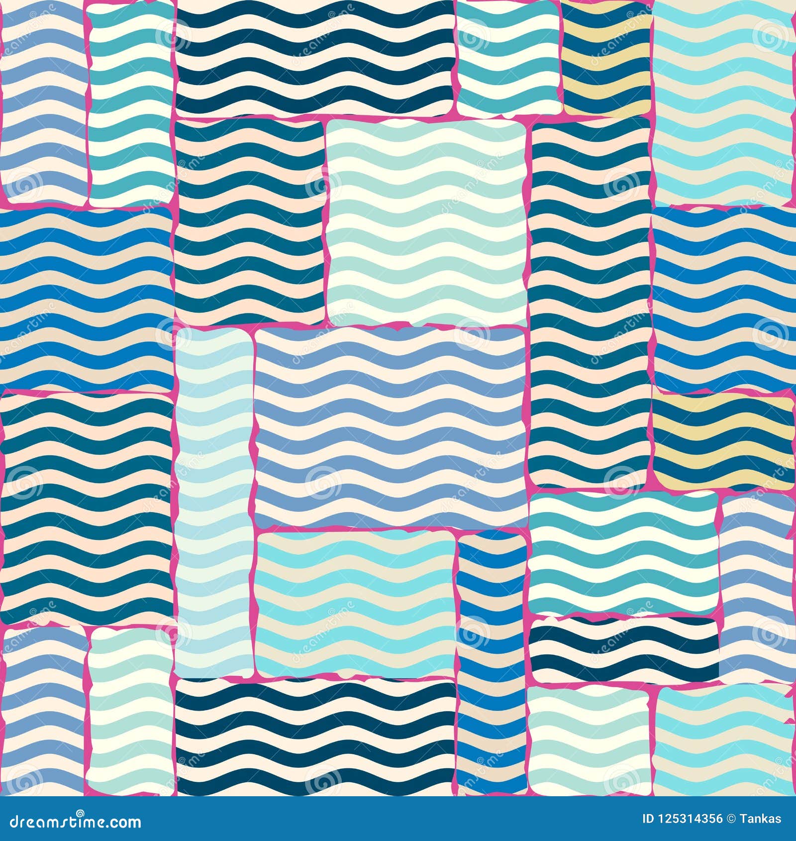 Blue Waves Pattern in Patchwork Style. Stock Vector - Illustration of ...