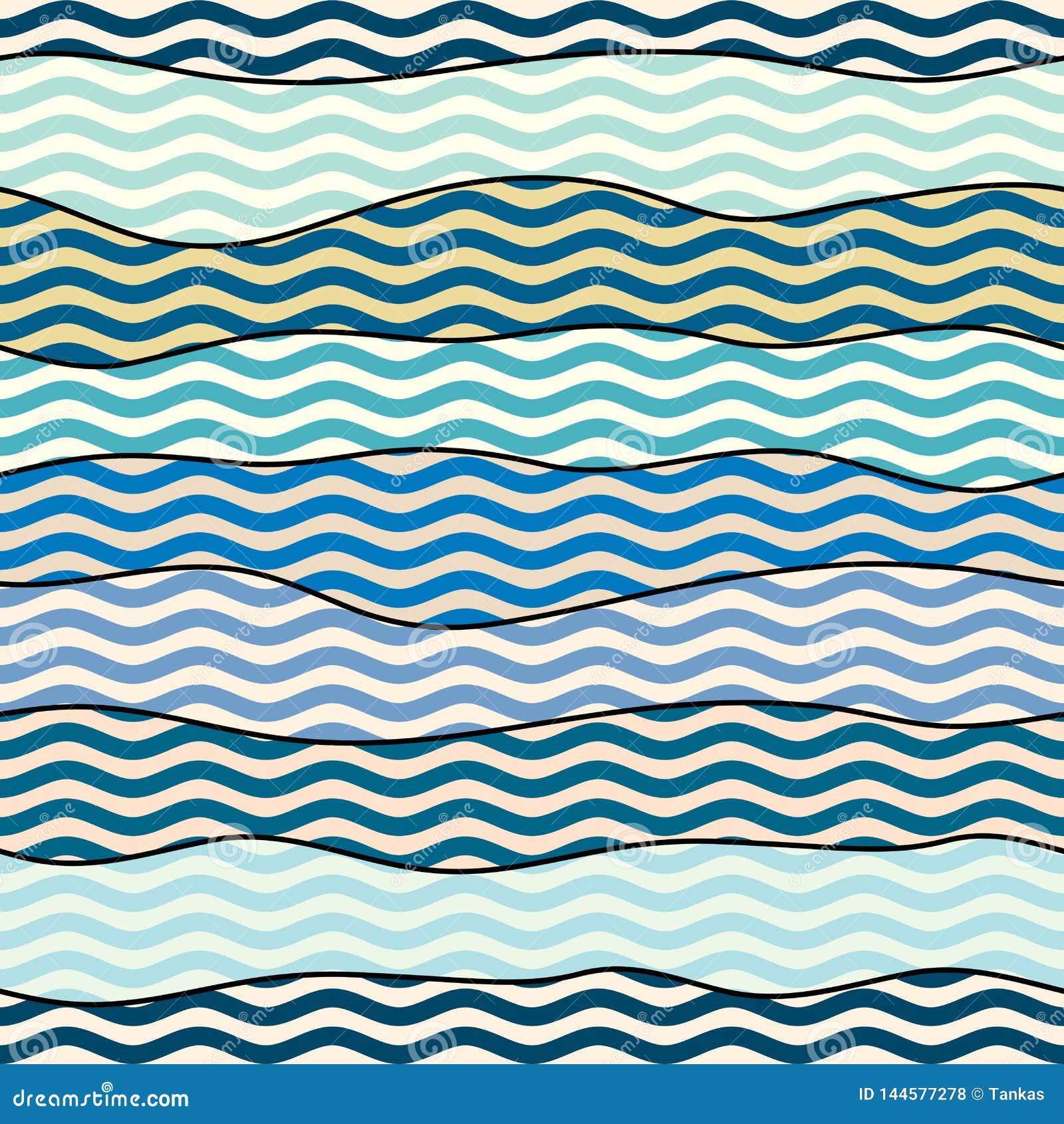 Blue Waves Pattern in Patchwork Style. Stock Vector - Illustration of ...