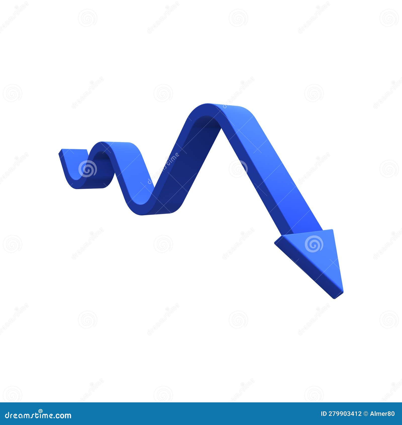 Blue Wavy Arrow Pointing Down. Isolated on a White Background. 3d ...