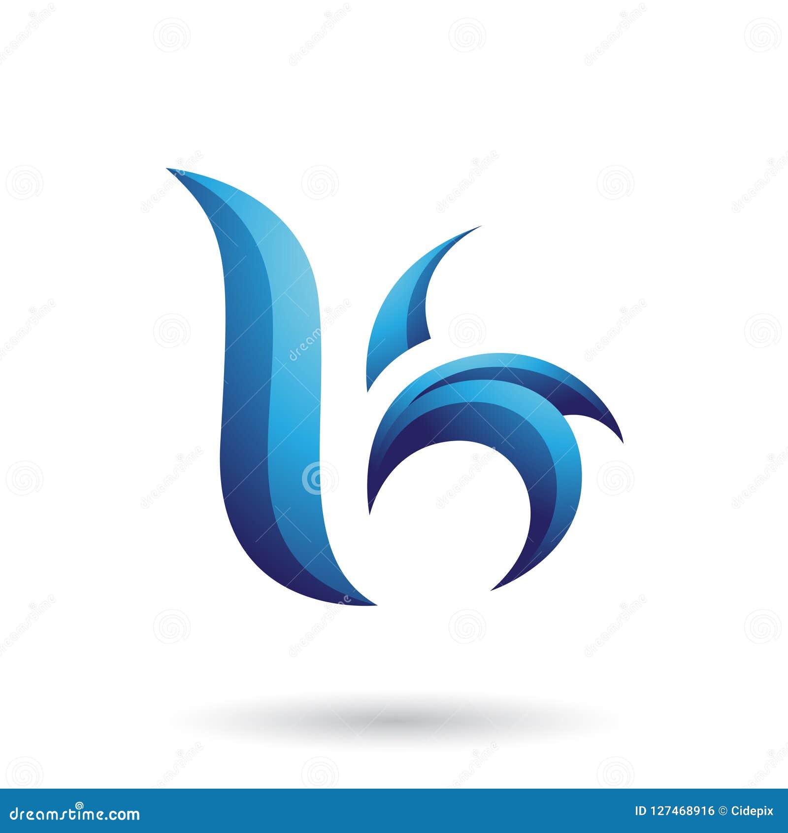 Blue Wavy Leaf Shaped Letter B or K Vector Illustration Stock Vector ...