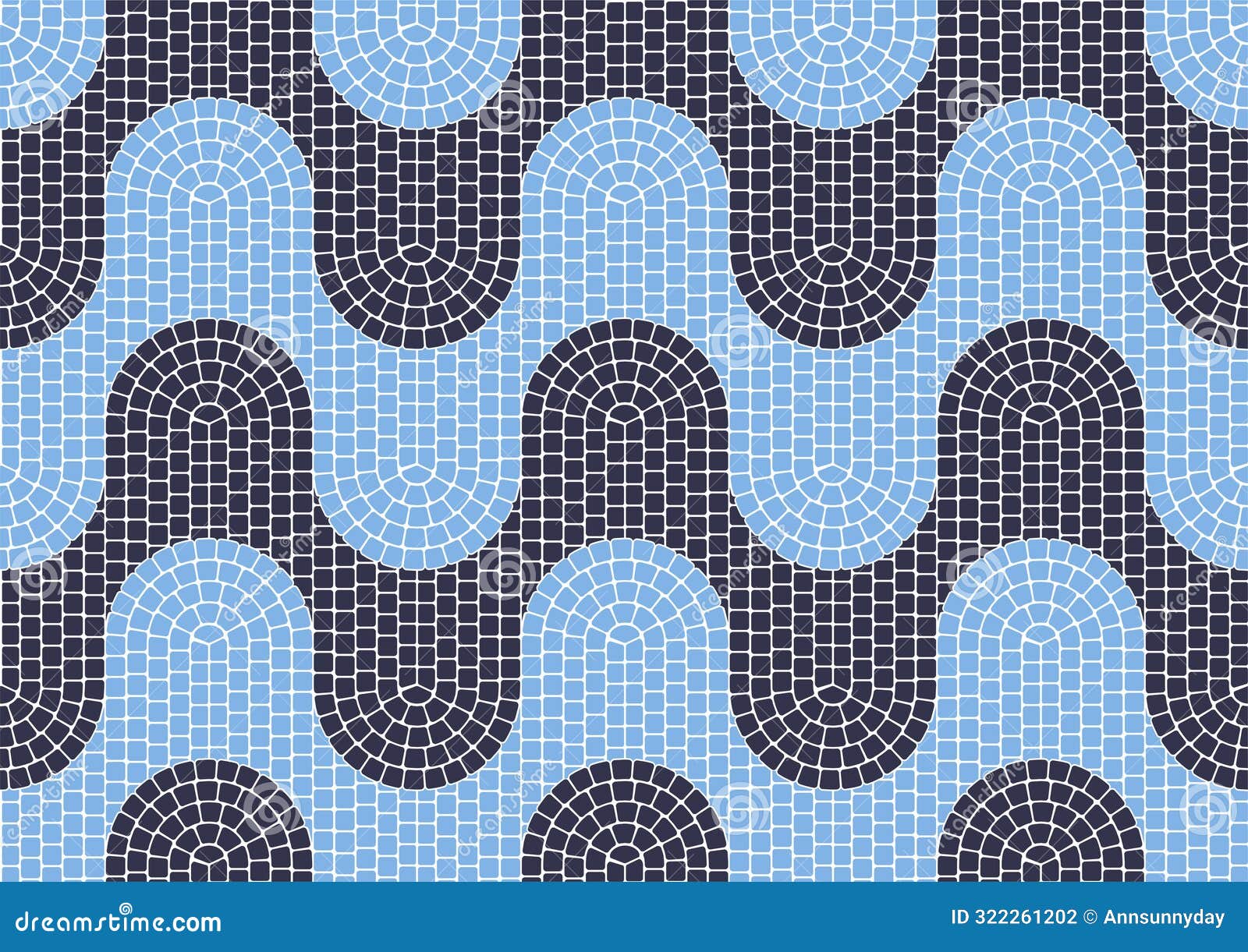 Blue Wavy Mosaic Tile, Seamless Pattern, Portuguese Mosaic Pavement ...