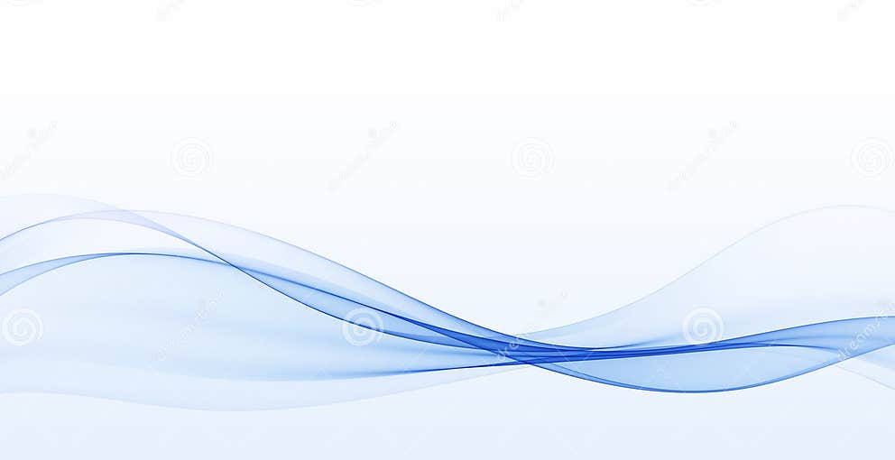 Blue Wavy Stream of Transparent Wave on a White Background. Stock ...
