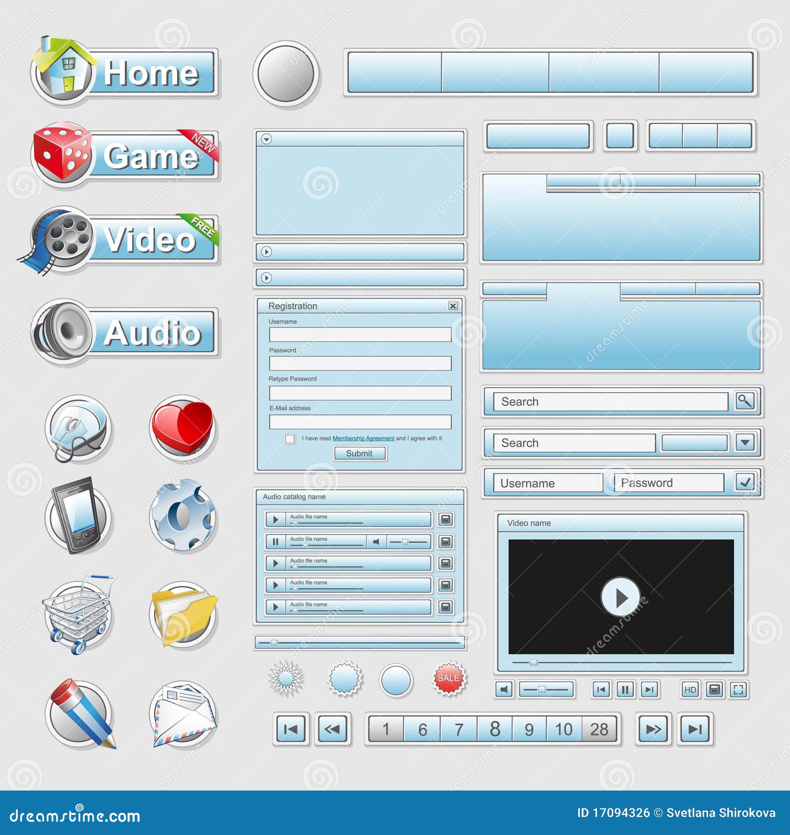 Blue web 2.0 interface set stock vector. Illustration of sign - 17094326