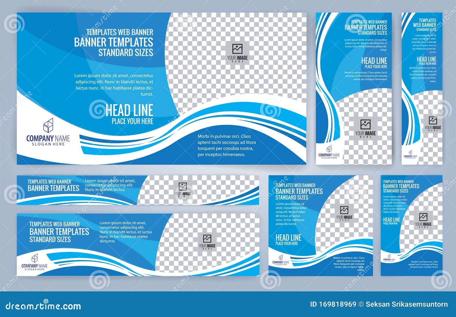 Blue Web banners templates stock vector. Illustration of design - 169818969