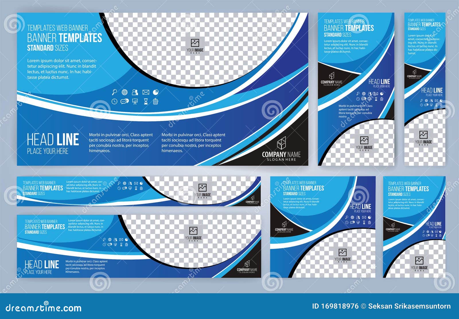Blue Web banners templates stock vector. Illustration of blank - 169818976