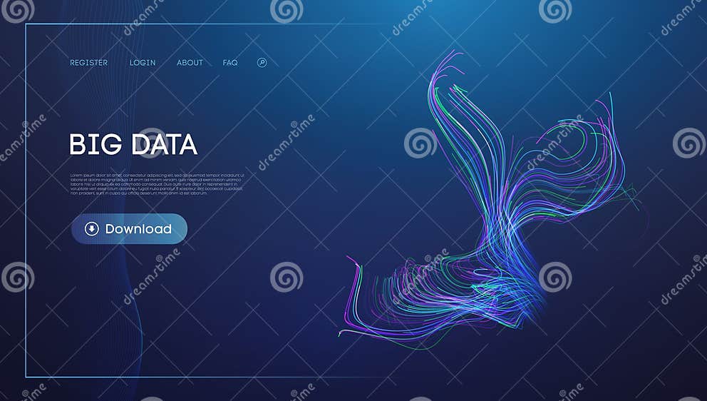Blue Web Design with Abstract Colorful Data Stream Visualization Stock ...