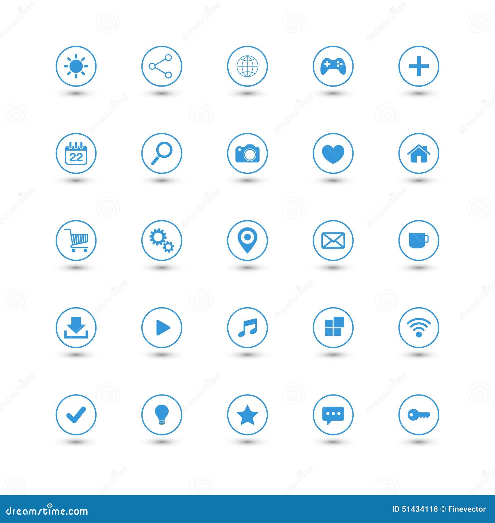 Blue Web Icons Set with Shadow. Stock Illustration - Illustration of ...