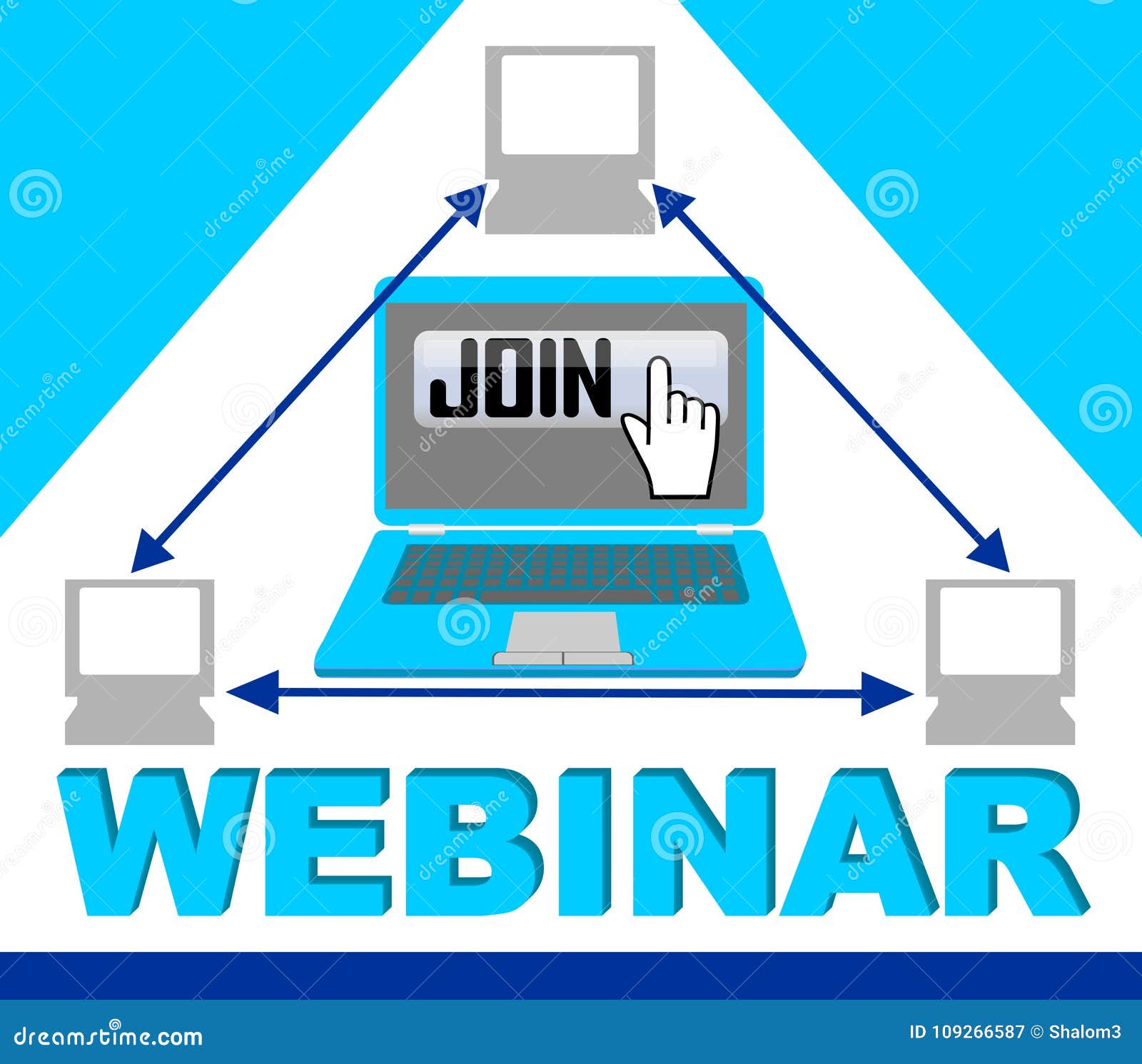 Blue Webinar Banner with Group of Computers in Triangle Composition ...