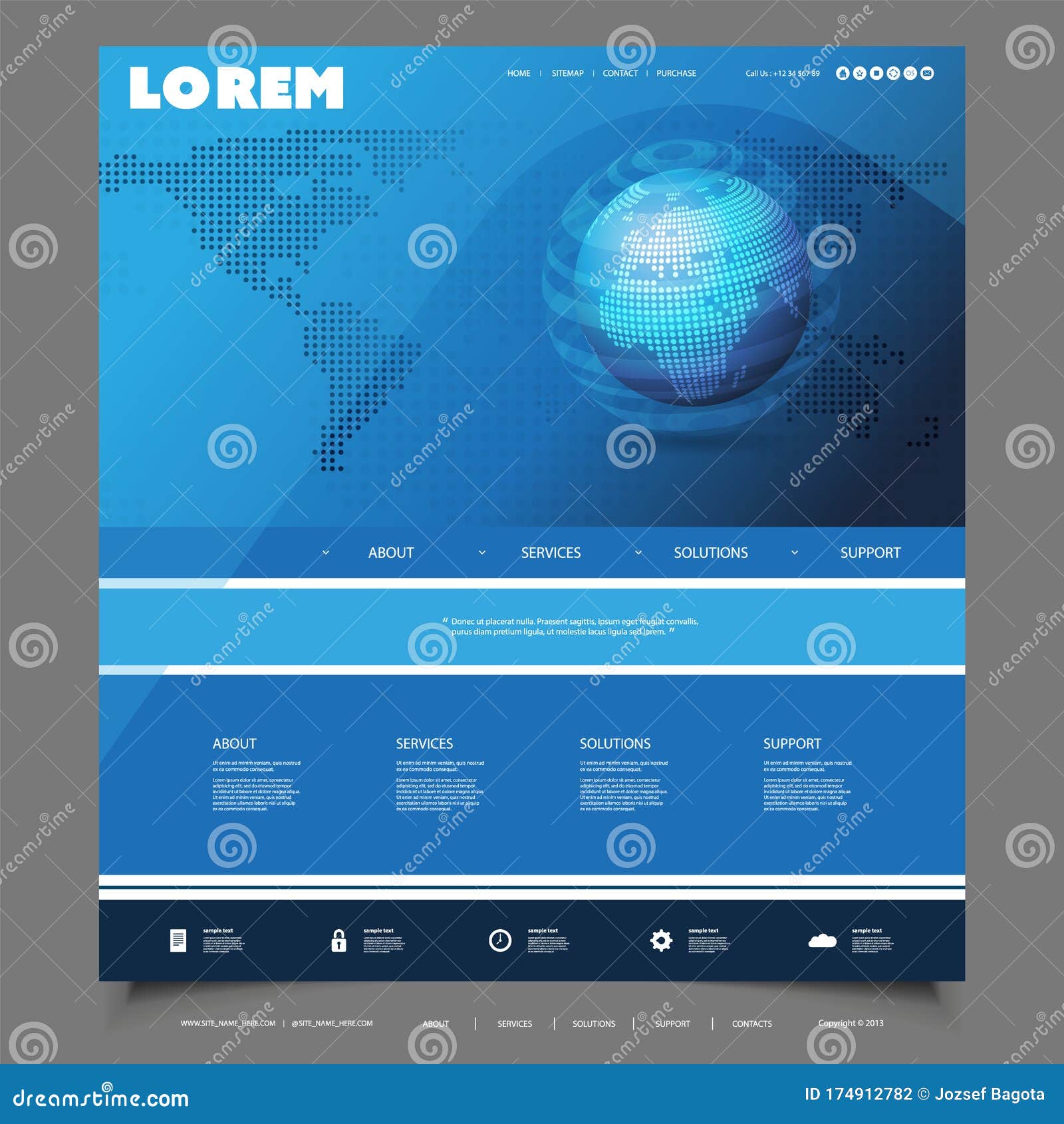 Blue Website Design for Your Business with Earth Globe and World Map ...