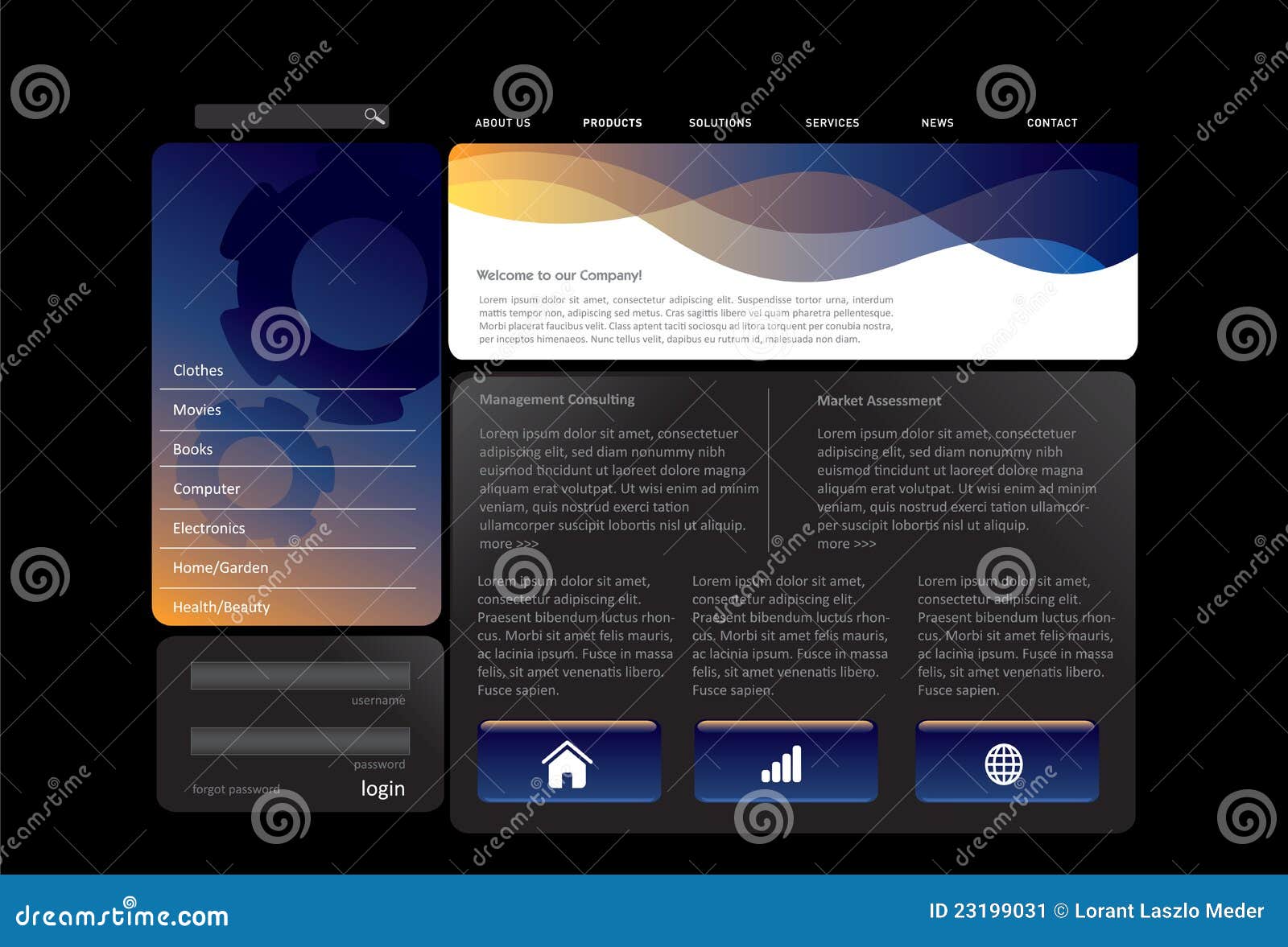 Blue website template stock vector. Illustration of layout - 23199031