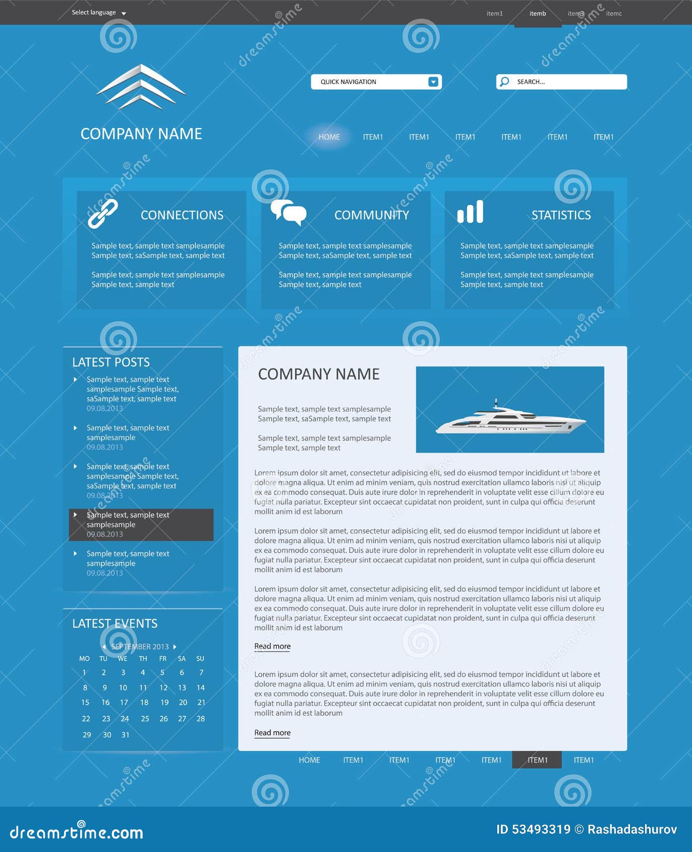 Blue website template stock vector. Illustration of concept - 53493319