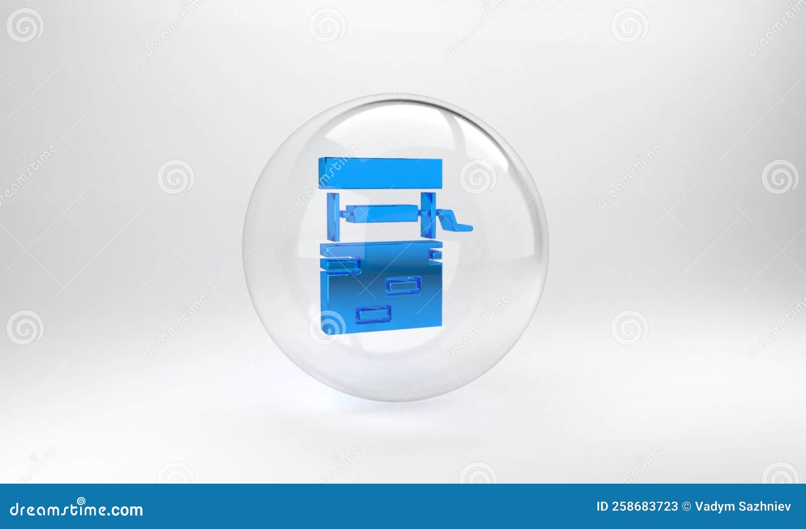 Blue Well Icon Isolated on Grey Background. Glass Circle Button Stock ...