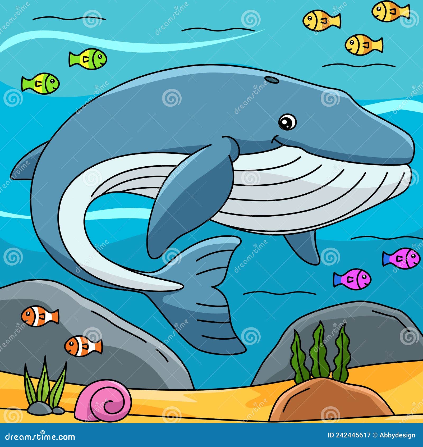 Blue Whale Cartoon Colored Illustration Stock Vector - Illustration of ...