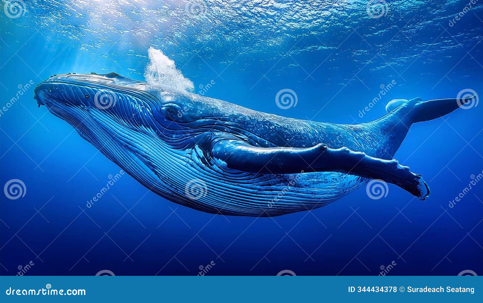 A Blue Whale Floating in the Sea Stock Illustration - Illustration of ...