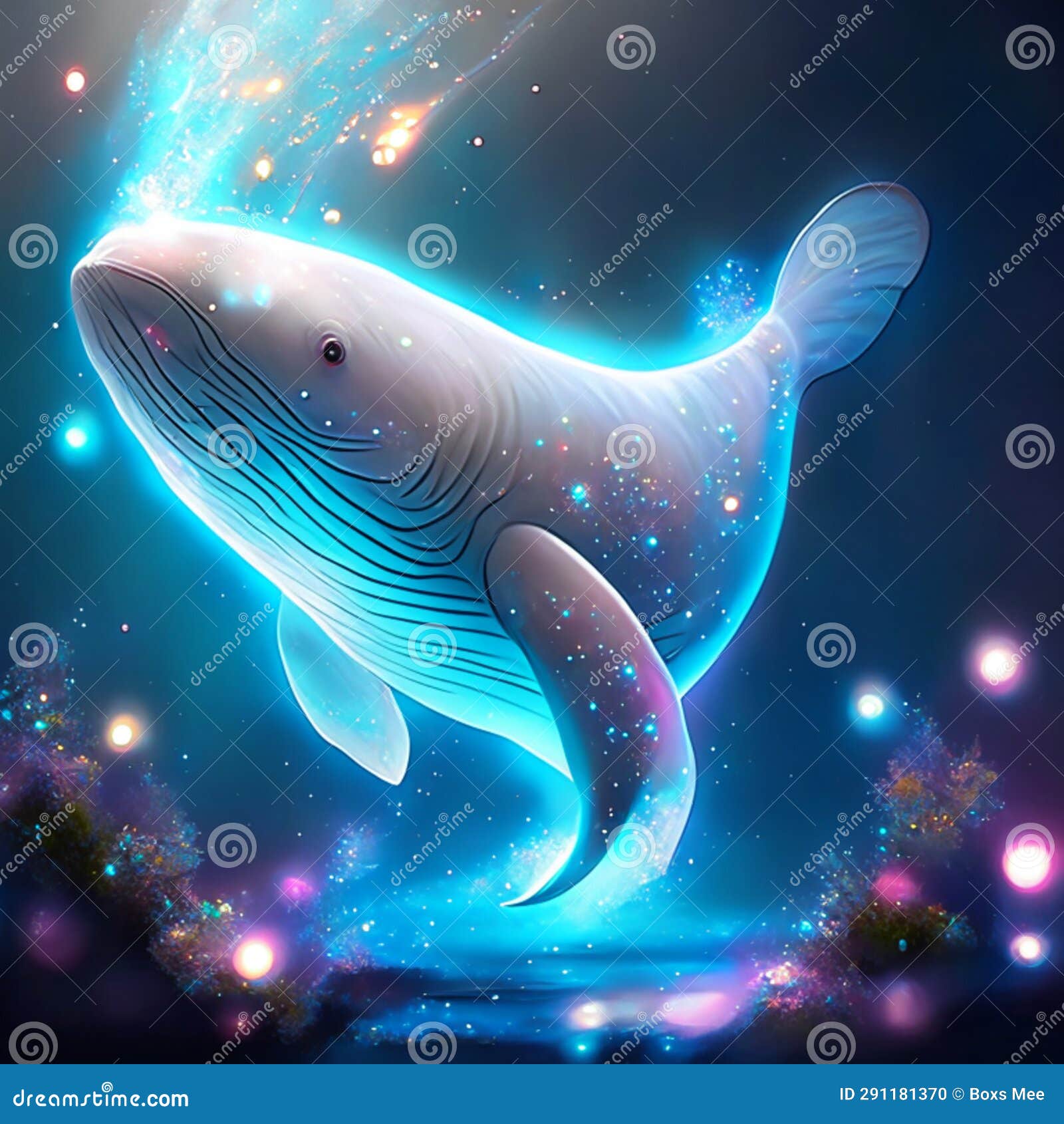 Blue Whale with Glowing Light Effect. 3d Rendering, 3d Illustration ...