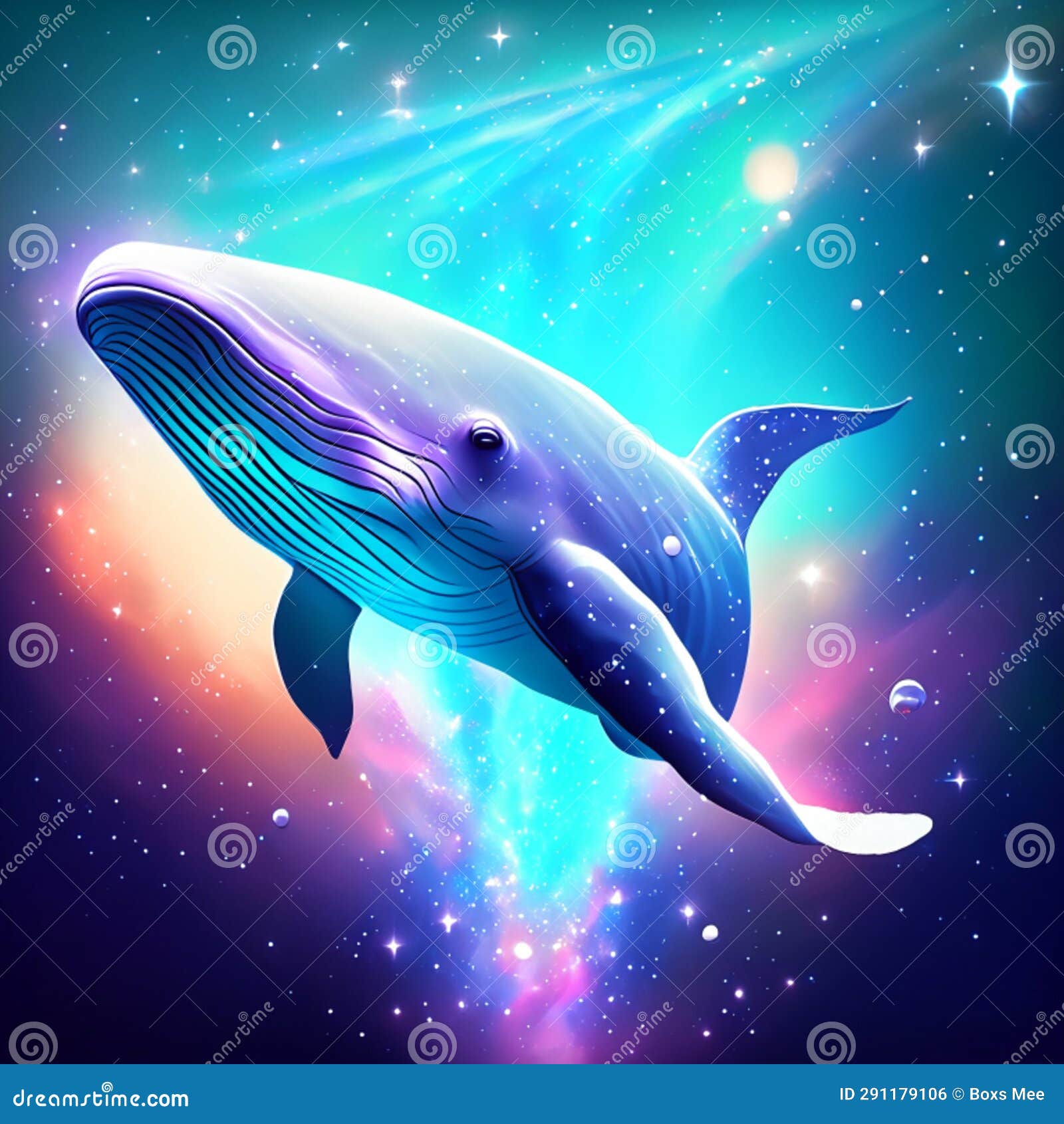 Blue Whale in Space. Realistic Vector Illustration of a Blue Whale ...
