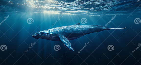 Blue Whale Swims Alone in the Deep Ocean, AI Generated Stock Image ...