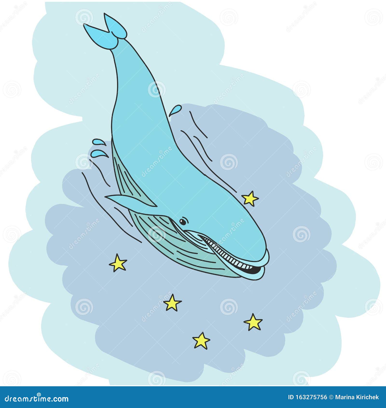 Blue Whale - Watercolor Hand Drawing Vector Paint. Stock Vector ...