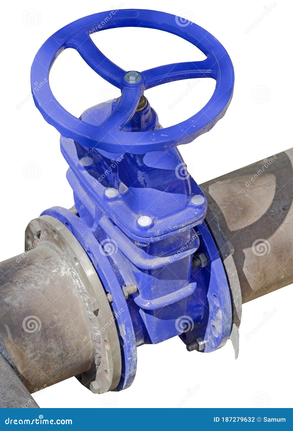 Blue Wheel Valve with Pipe on White Stock Photo - Image of industrial ...