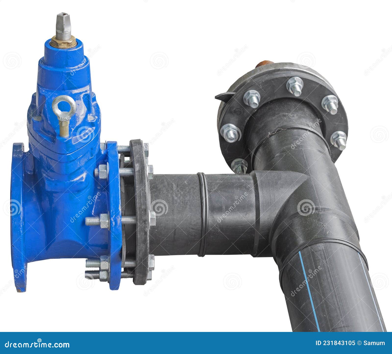 Blue Wheel Valve with Pipe on White Stock Image - Image of pipe ...