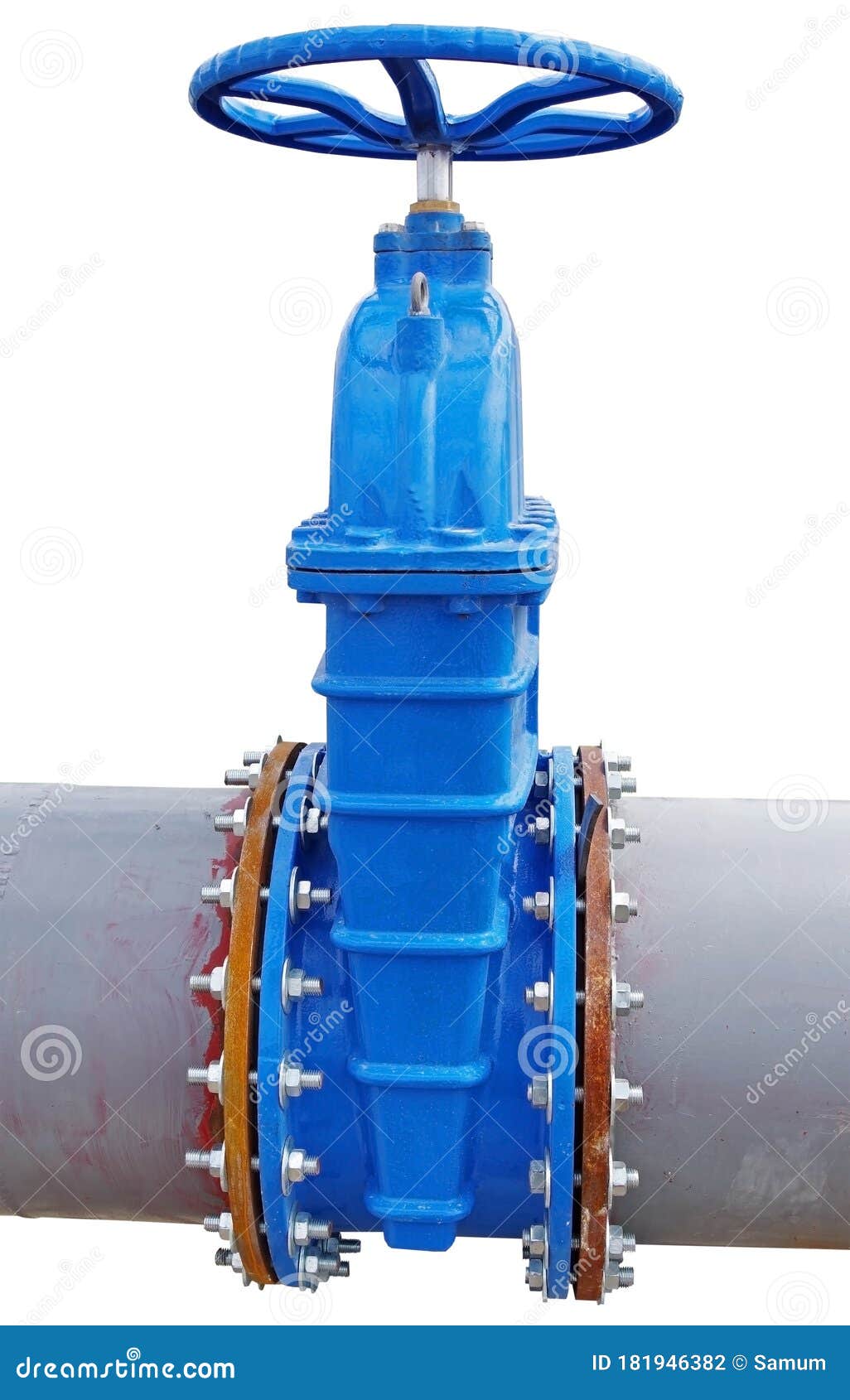Blue Wheel Valve with Pipe on White Stock Photo - Image of equipment ...